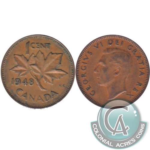 1948 A Between Denticles Canada 1-cent Extra Fine (EF40) – Colonial Acres Coins