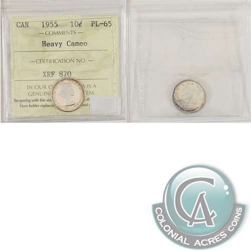 1955 Canada 10-cents ICCS Certified PL65 Heavy Cameo – Colonial Acres Coins