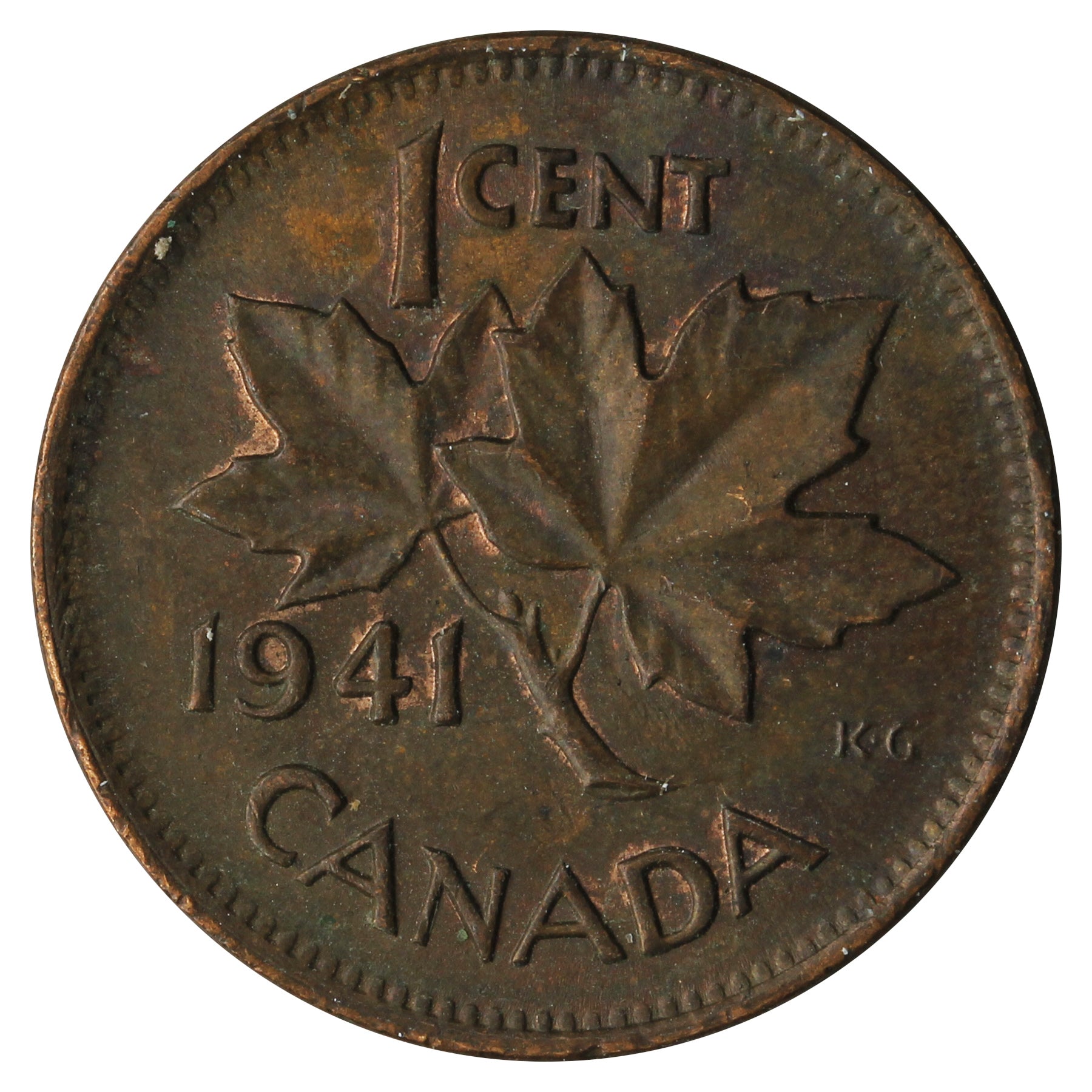 1941 Canada 1-cent Almost Uncirculated (AU50) – Colonial Acres Coins