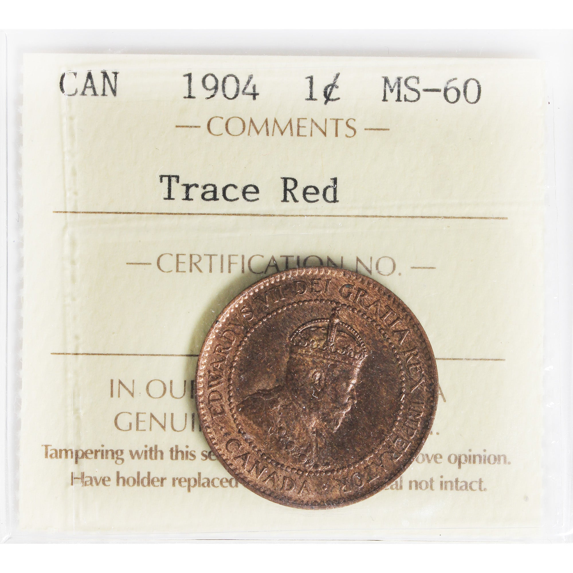 1904 Canada 1-cent ICCS Certified MS60 Trace Red – Colonial Acres Coins