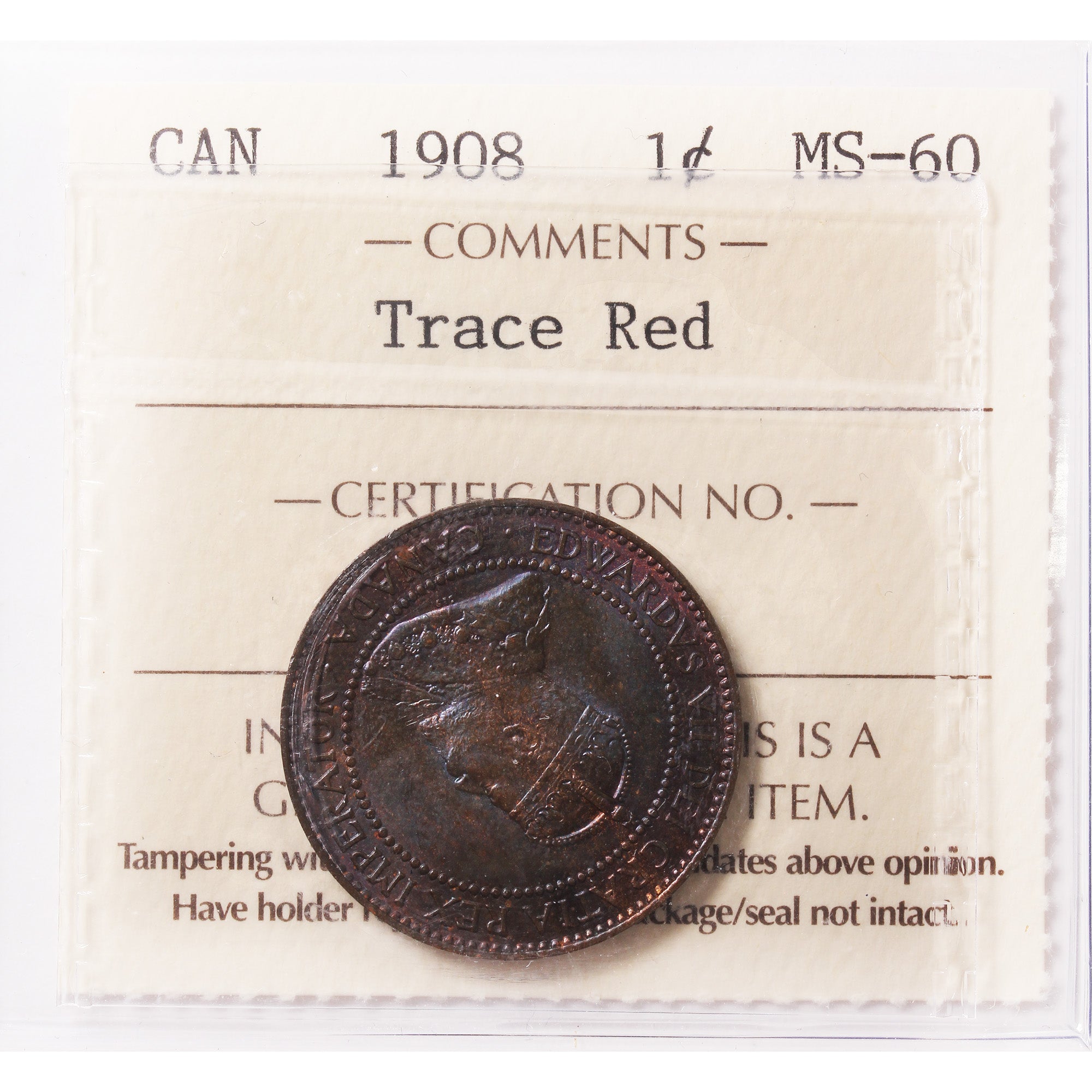 1908 Canada 1-cent ICCS Certified MS-60 Trace Red – Colonial Acres Coins