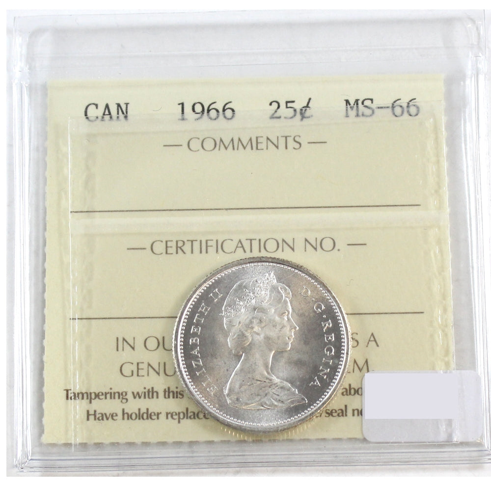 1966 Canada 25-cents ICCS Certified MS66 – Colonial Acres Coins