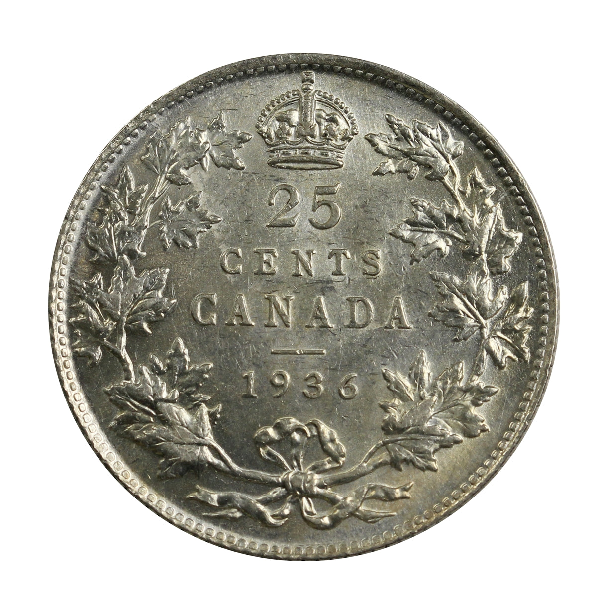 1936 Canada 25-cents Almost Uncirculated (AU-50) $ – Colonial Acres Coins