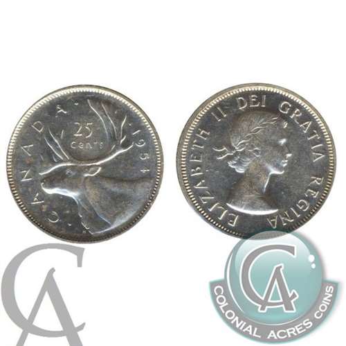 1954 Canada 25-cents EF-AU (EF-45) – Colonial Acres Coins