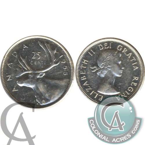 1955 Canada 25-cents EF-AU (EF-45) – Colonial Acres Coins
