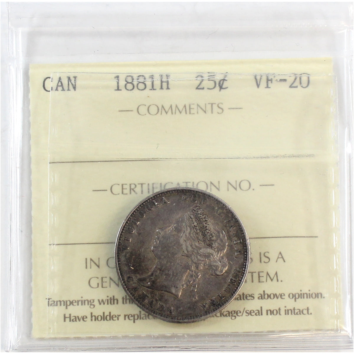 1881H Canada 25-cents ICCS Certified VF20 – Colonial Acres Coins