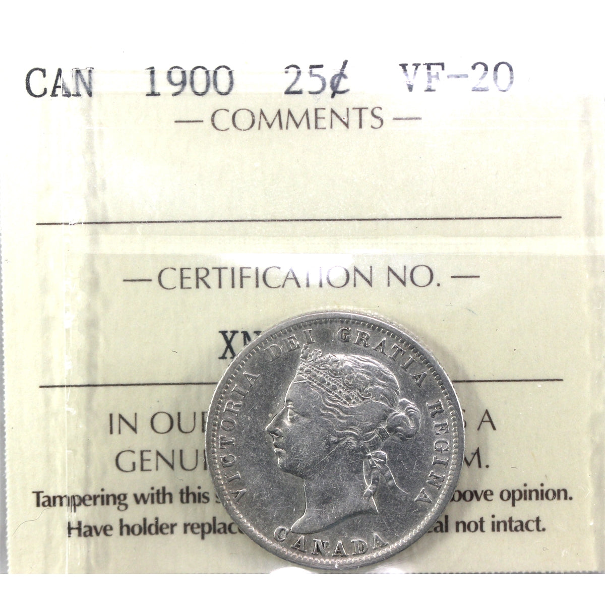 1900 Canada 25-cents ICCS Certified VF-20 – Colonial Acres Coins