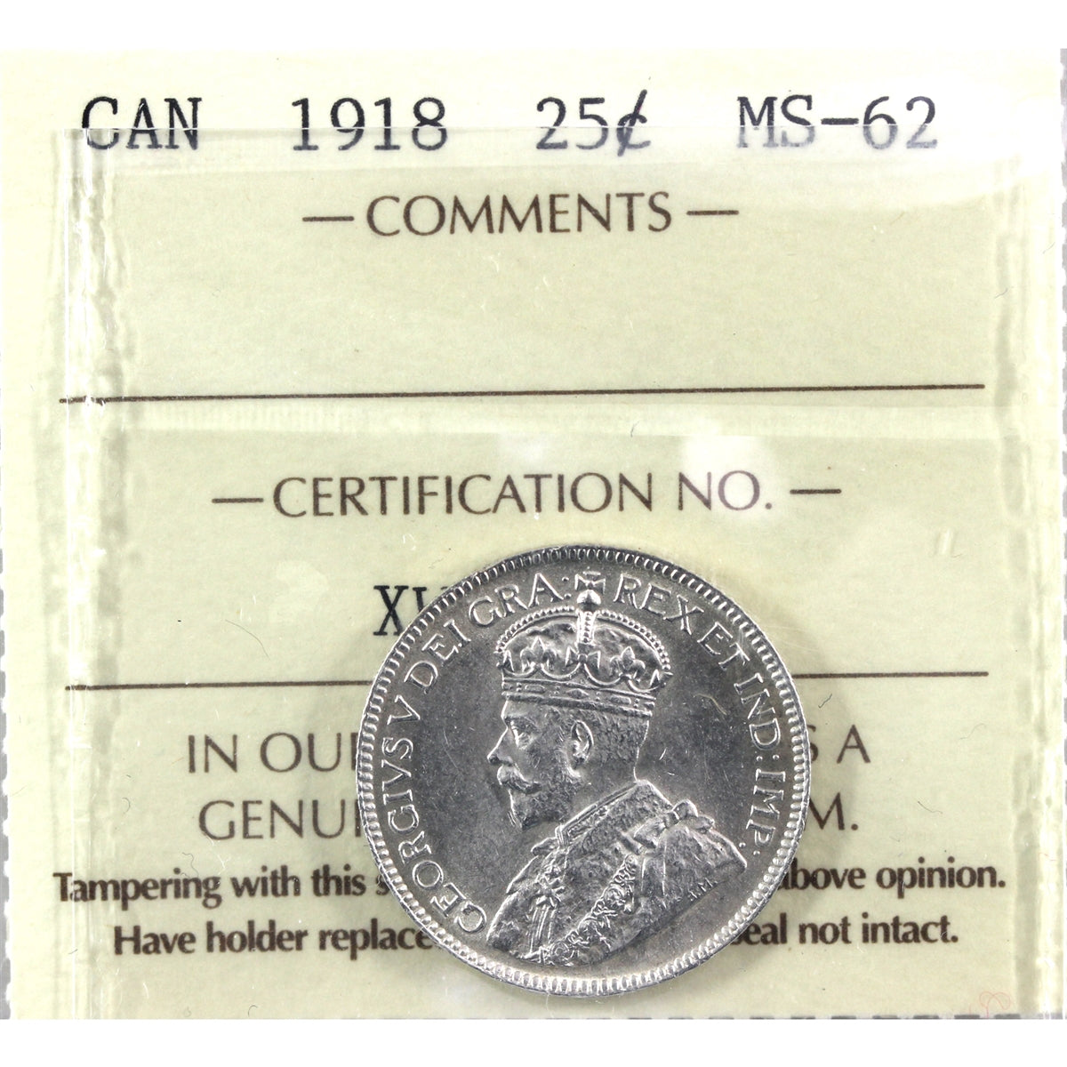 1918 Canada 25-cents ICCS Certified MS-62 – Colonial Acres Coins