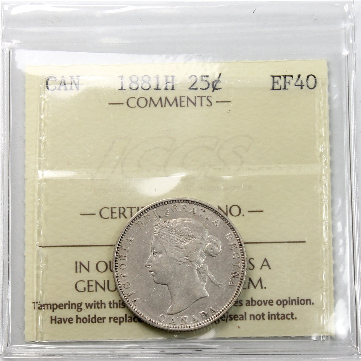 1881H Canada 25-cents ICCS Certified EF40 – Colonial Acres Coins