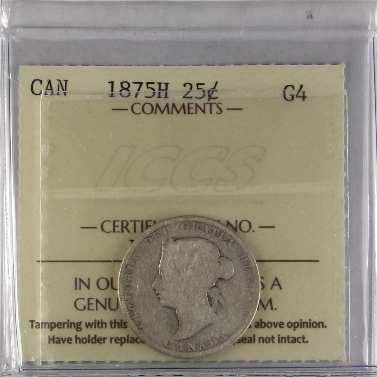 1875H Canada 25-cents ICCS Certified G4 – Colonial Acres Coins
