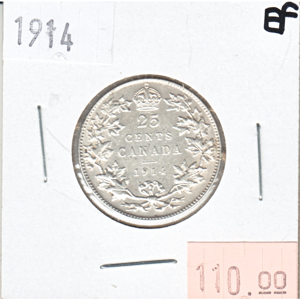 1914 Canada 25-cents Extra Fine (EF-40) $ – Colonial Acres Coins