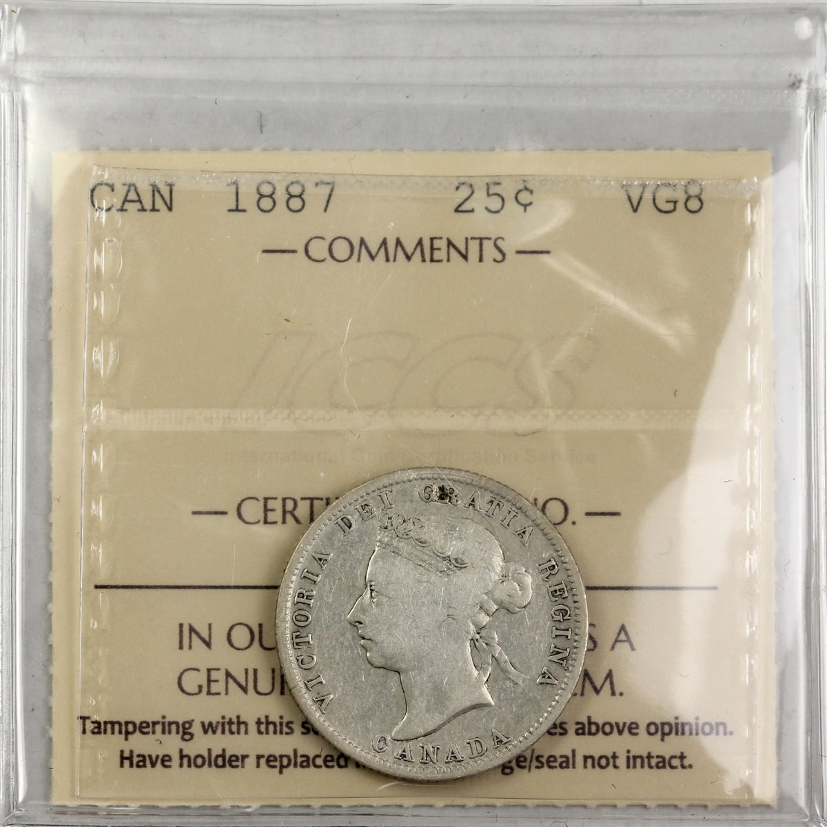 1887 Canada 25-cents ICCS Certified VG8 – Colonial Acres Coins