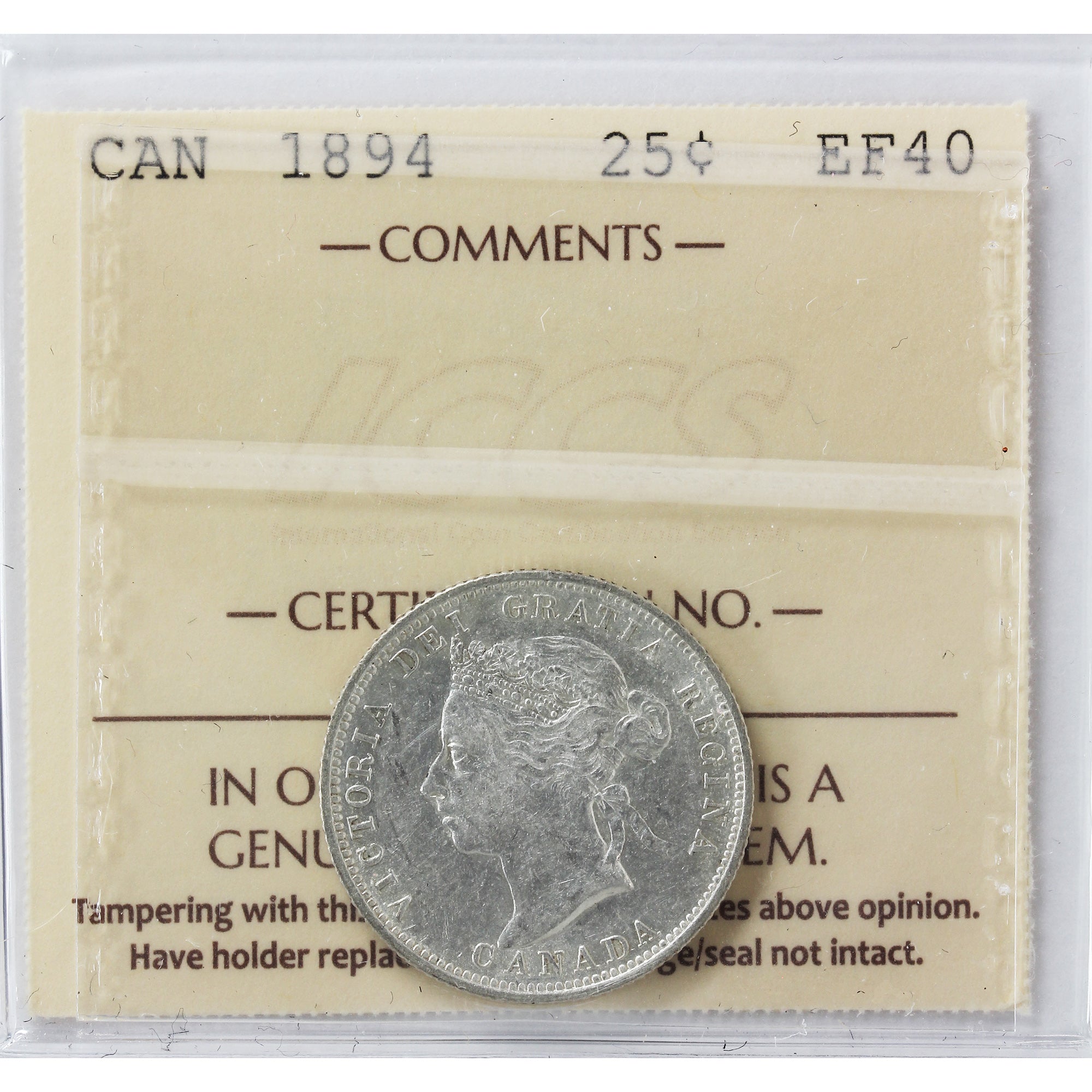 1894 Canada 25-cents ICCS Certified EF-40 – Colonial Acres Coins