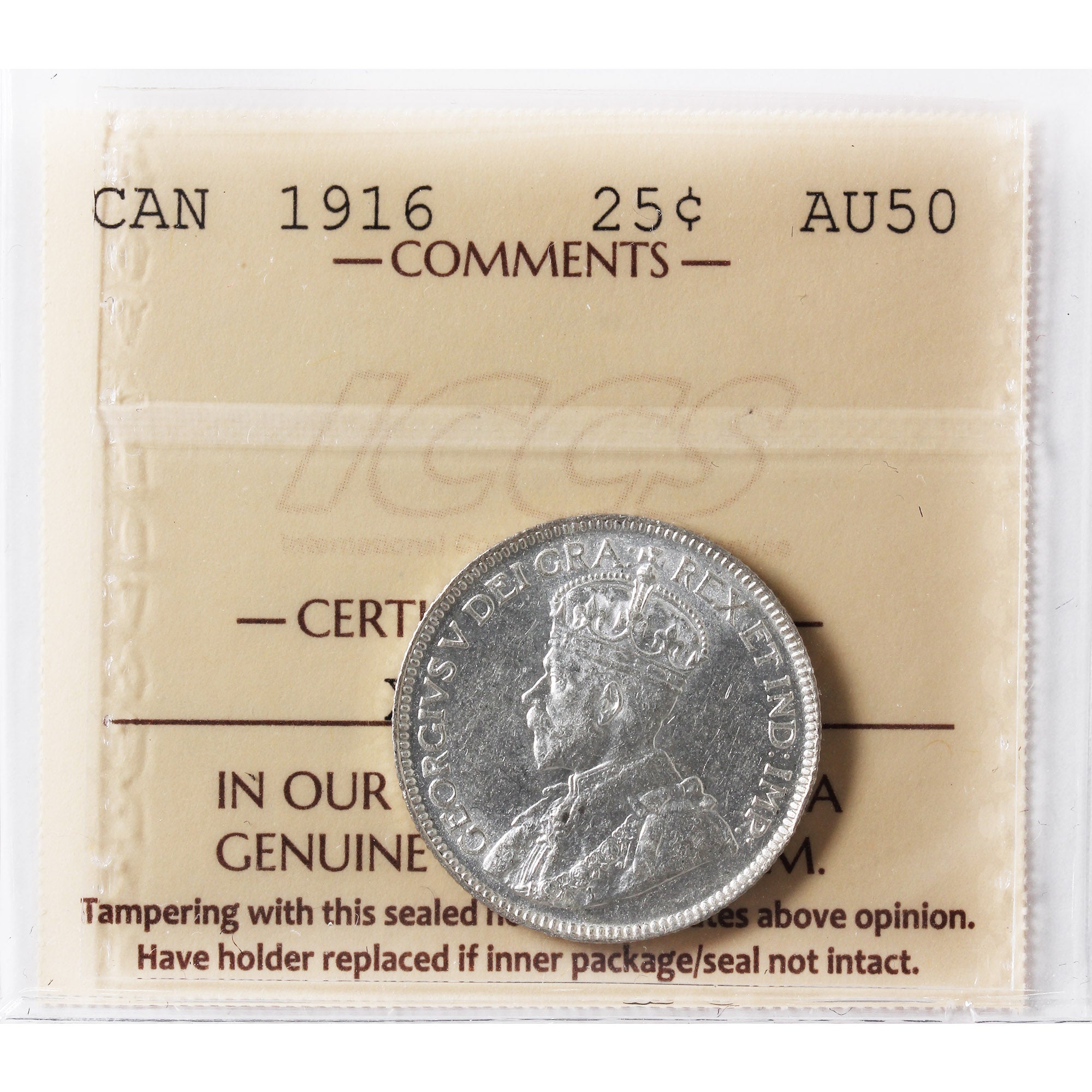 1916 Canada 25-cents ICCS Certified AU50 – Colonial Acres Coins
