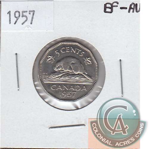 1957 Canada 5-cents EF-AU (EF-45) – Colonial Acres Coins