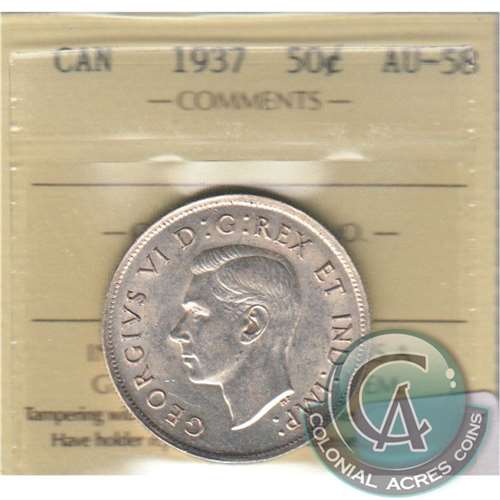 1937 Canada 50-cents ICCS Certified AU-58 – Colonial Acres Coins