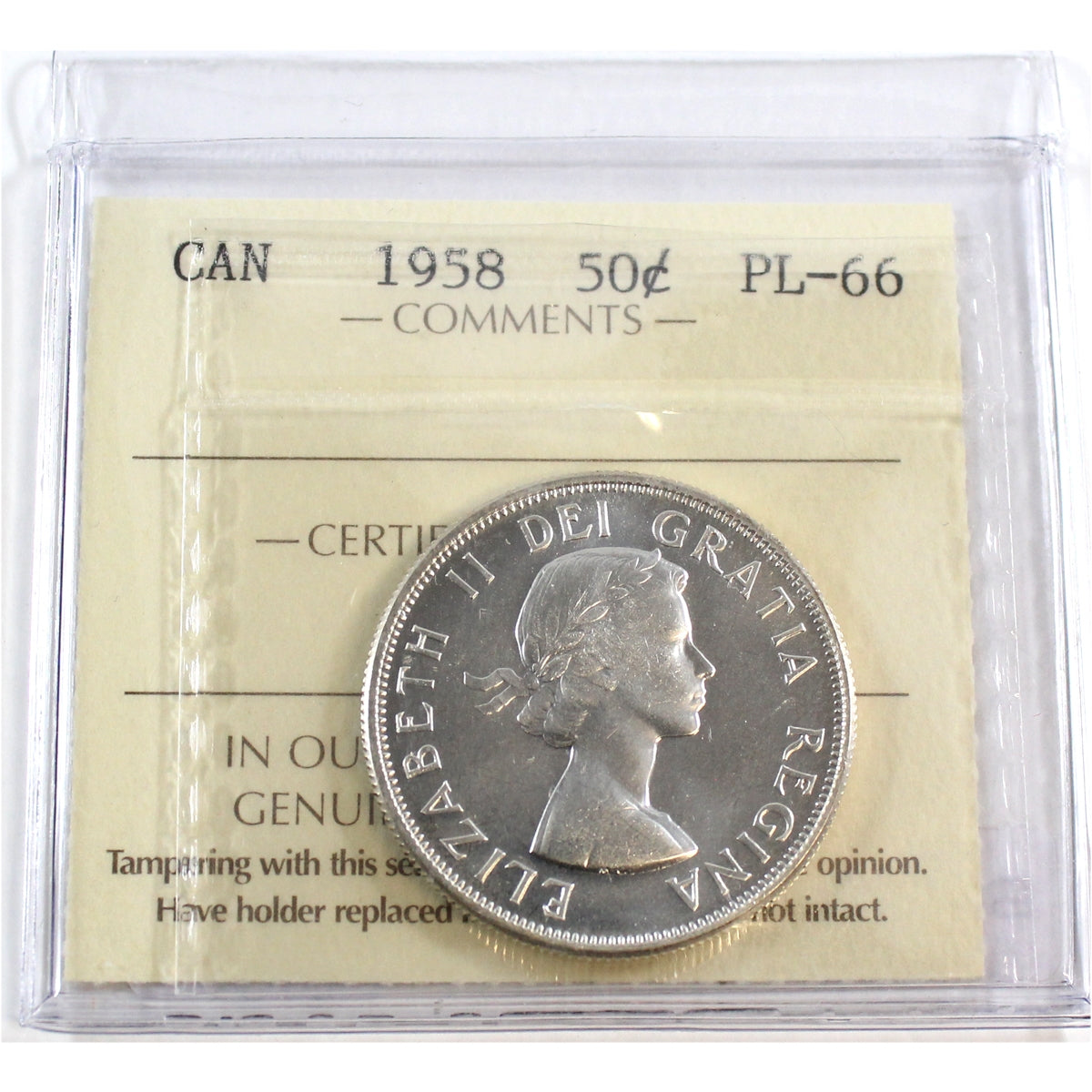 1958 Canada 50-cents ICCS Certified PL66 – Colonial Acres Coins