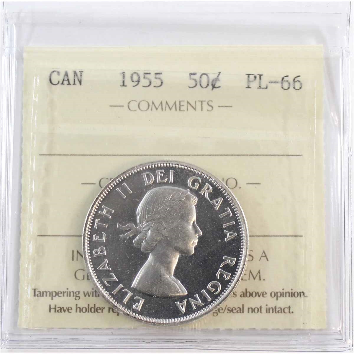 1955 Canada 50-cents ICCS Certified PL66 – Colonial Acres Coins