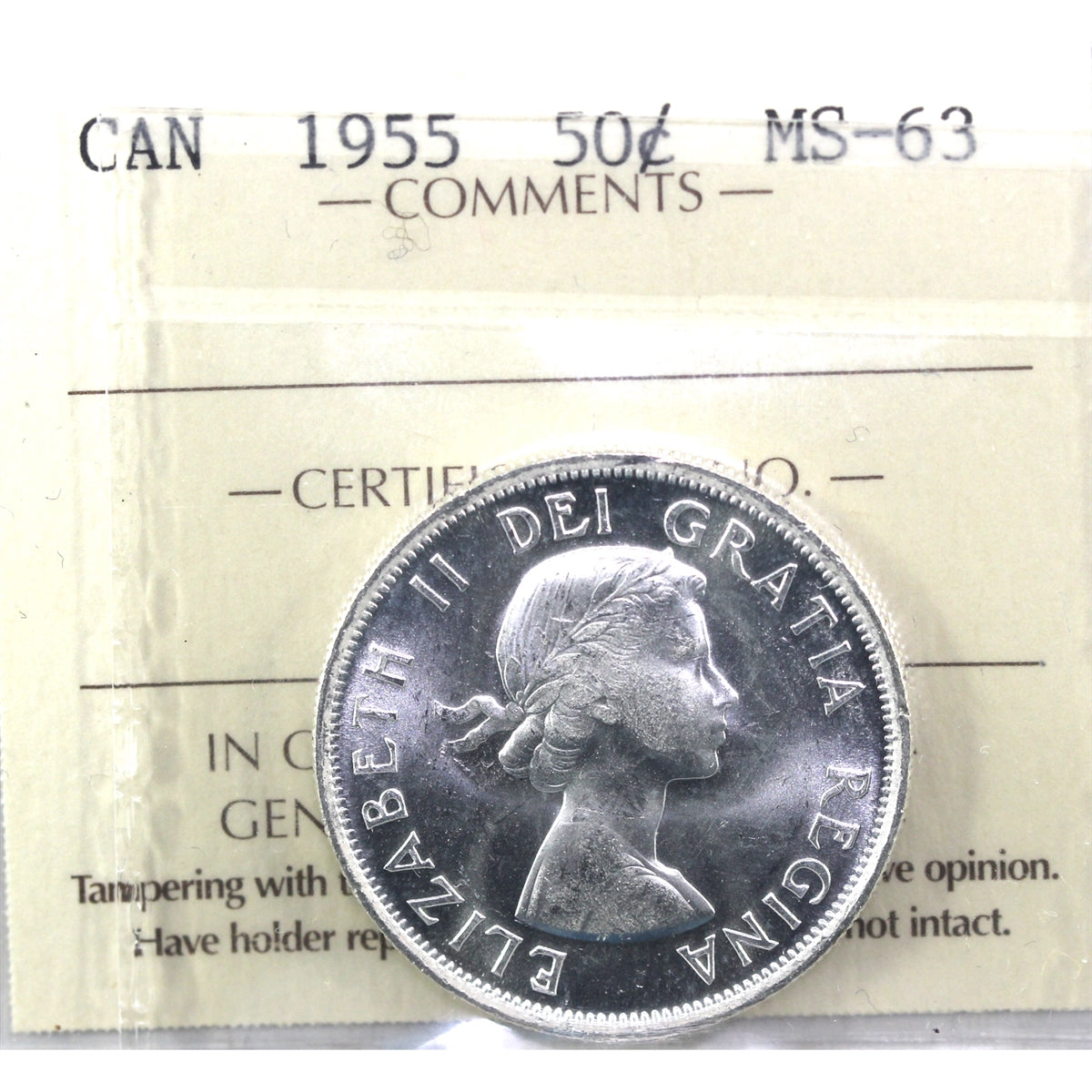 1955 Canada 50-cents ICCS Certified MS63 – Colonial Acres Coins