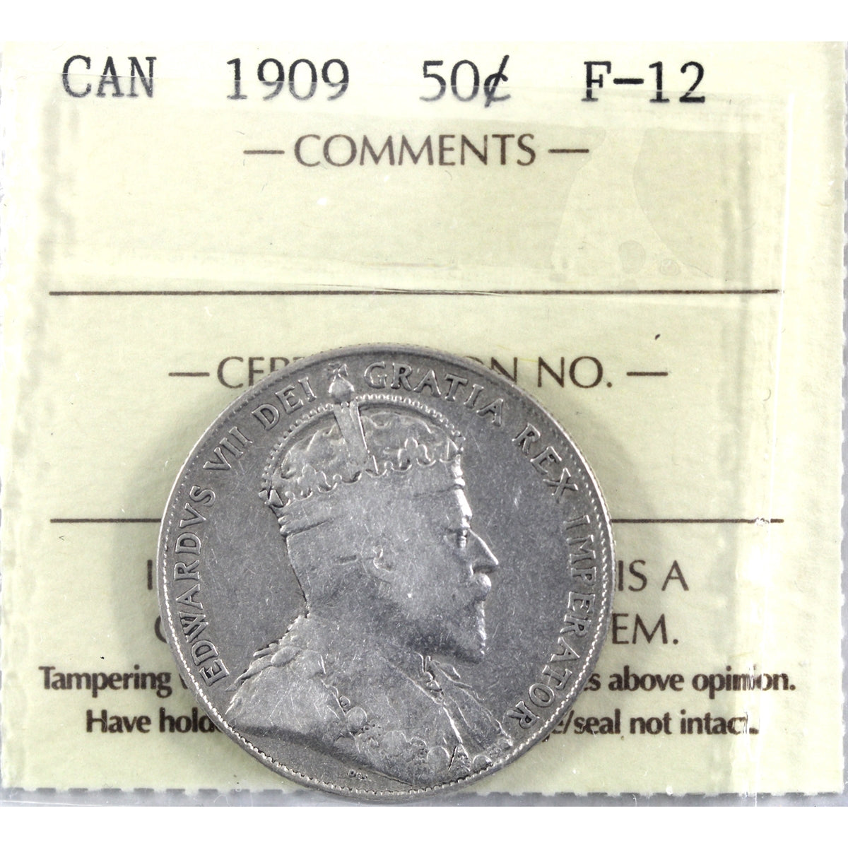 1909 Canada 50-cents ICCS Certified F12 – Colonial Acres Coins