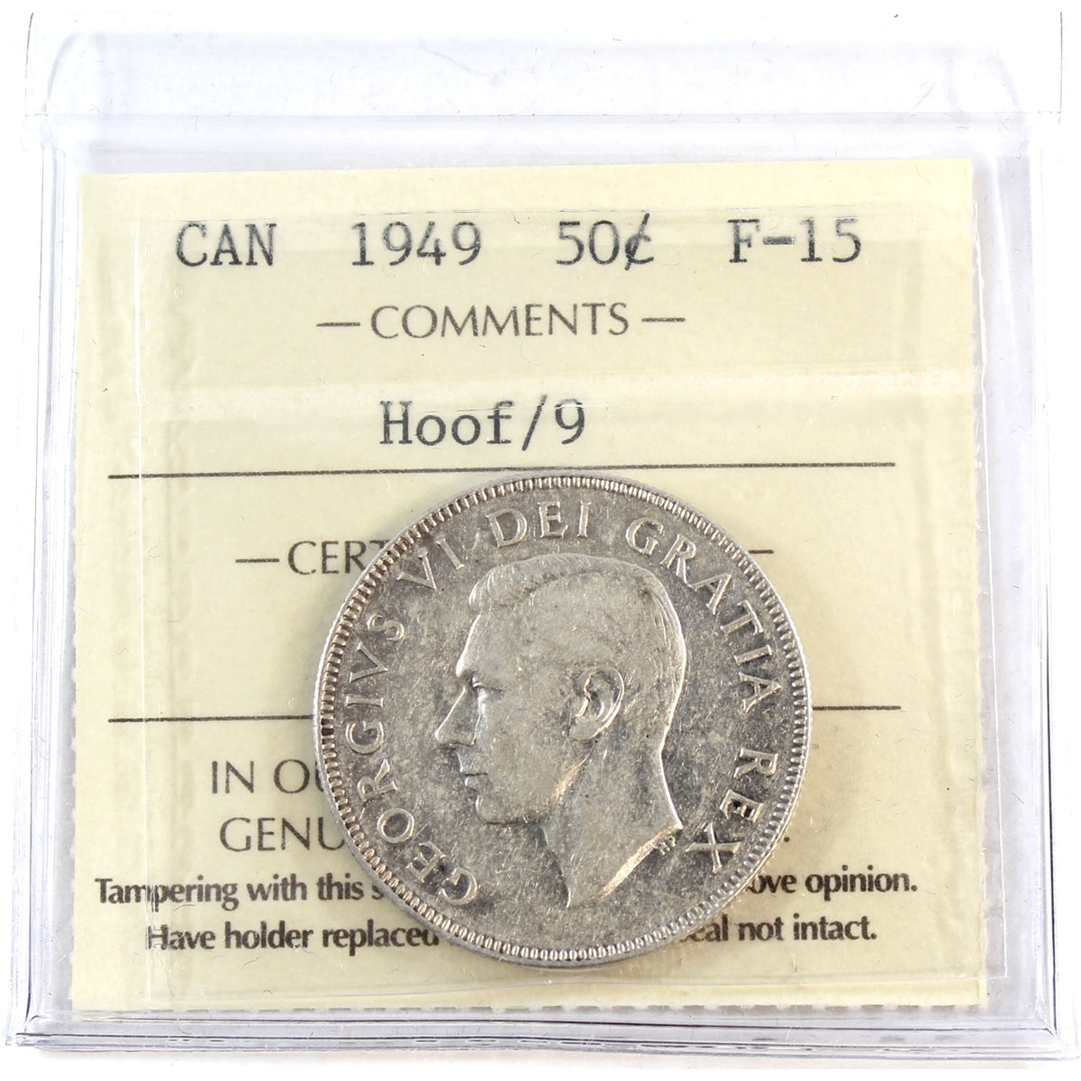 1949 Hoof Over 9 Canada 50-cents ICCS Certified F15 – Colonial Acres Coins