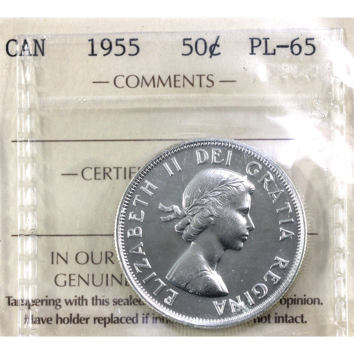 1955 Canada 50-cents ICCS Certified PL65 – Colonial Acres Coins