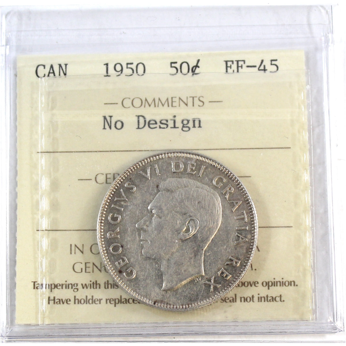 1950 No Design Canada 50-cents ICCS Certified EF45 – Colonial Acres Coins