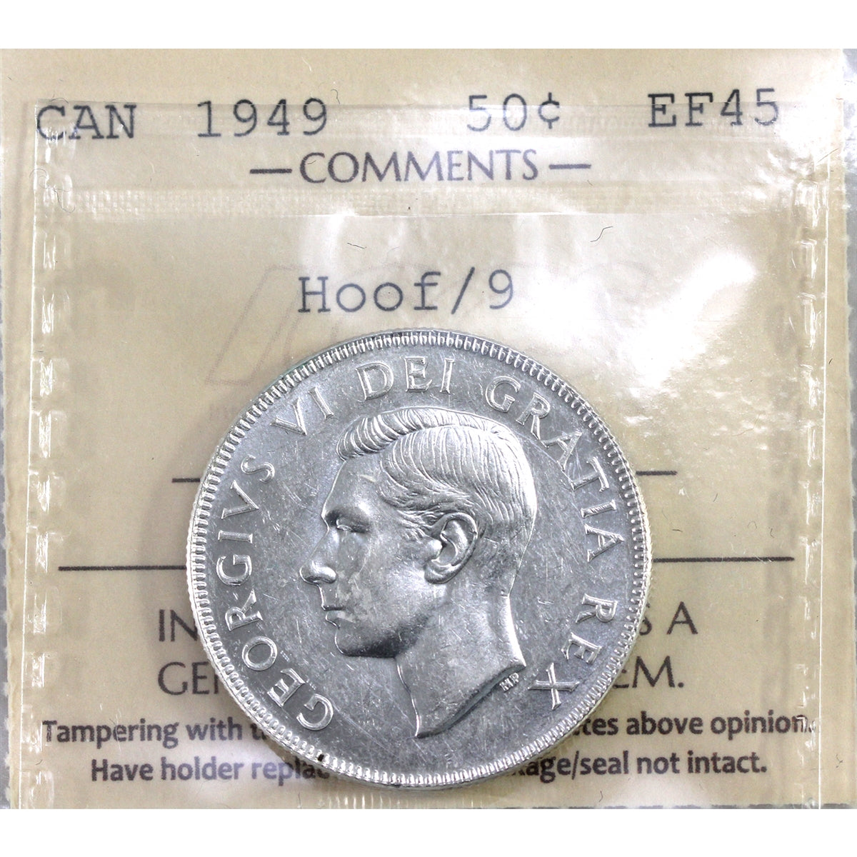 1949 Hoof Over 9 Canada 50-cents ICCS Certified EF45 – Colonial Acres Coins