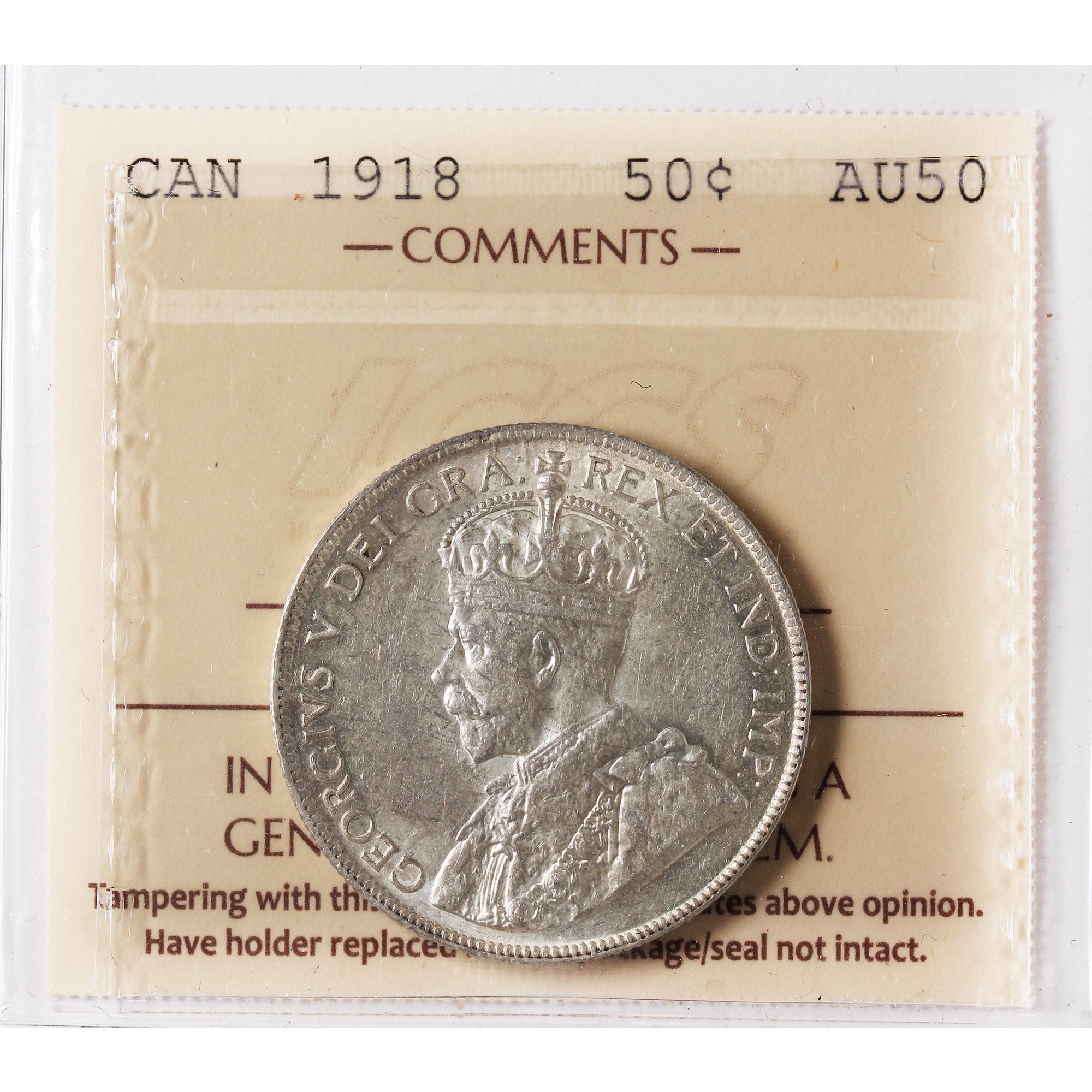 1918 Canada 50-cents ICCS Certified AU50 – Colonial Acres Coins