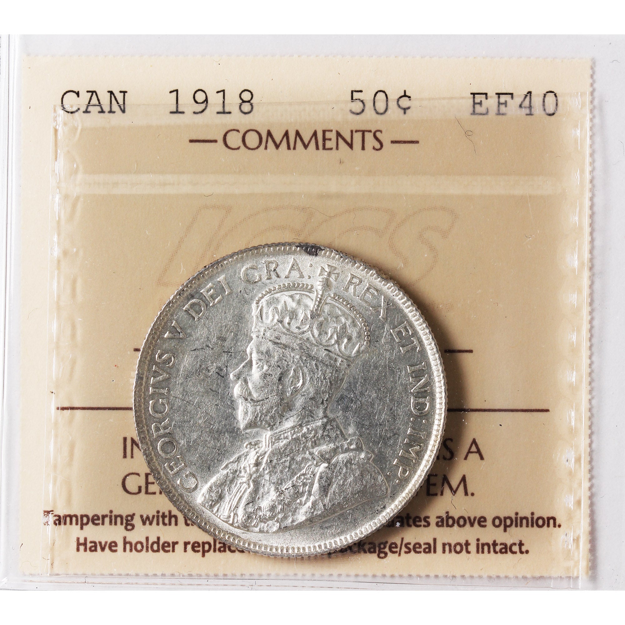 1918 Canada 50-cents ICCS Certified EF40 – Colonial Acres Coins