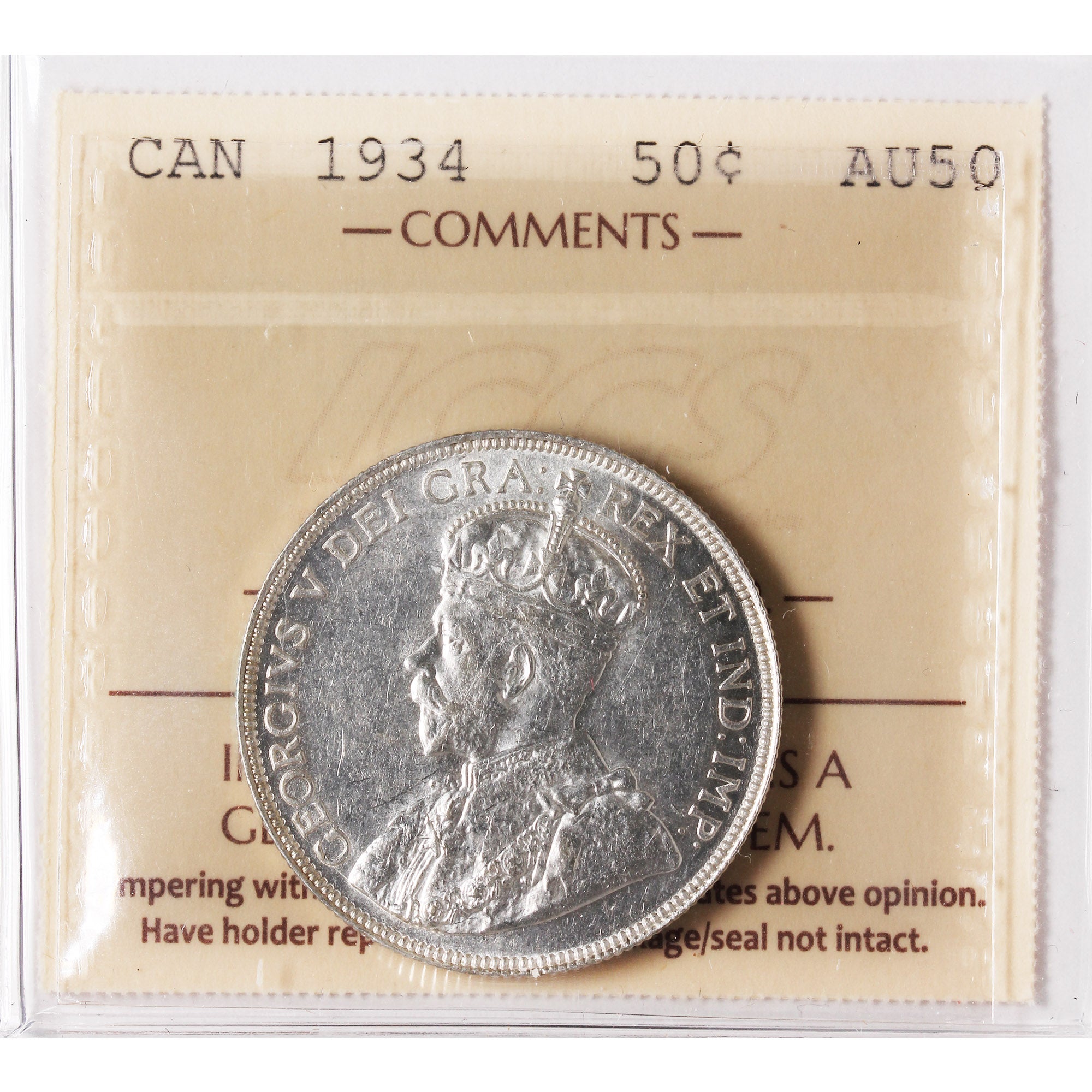 1934 Canada 50-cents ICCS Certified AU-50 – Colonial Acres Coins