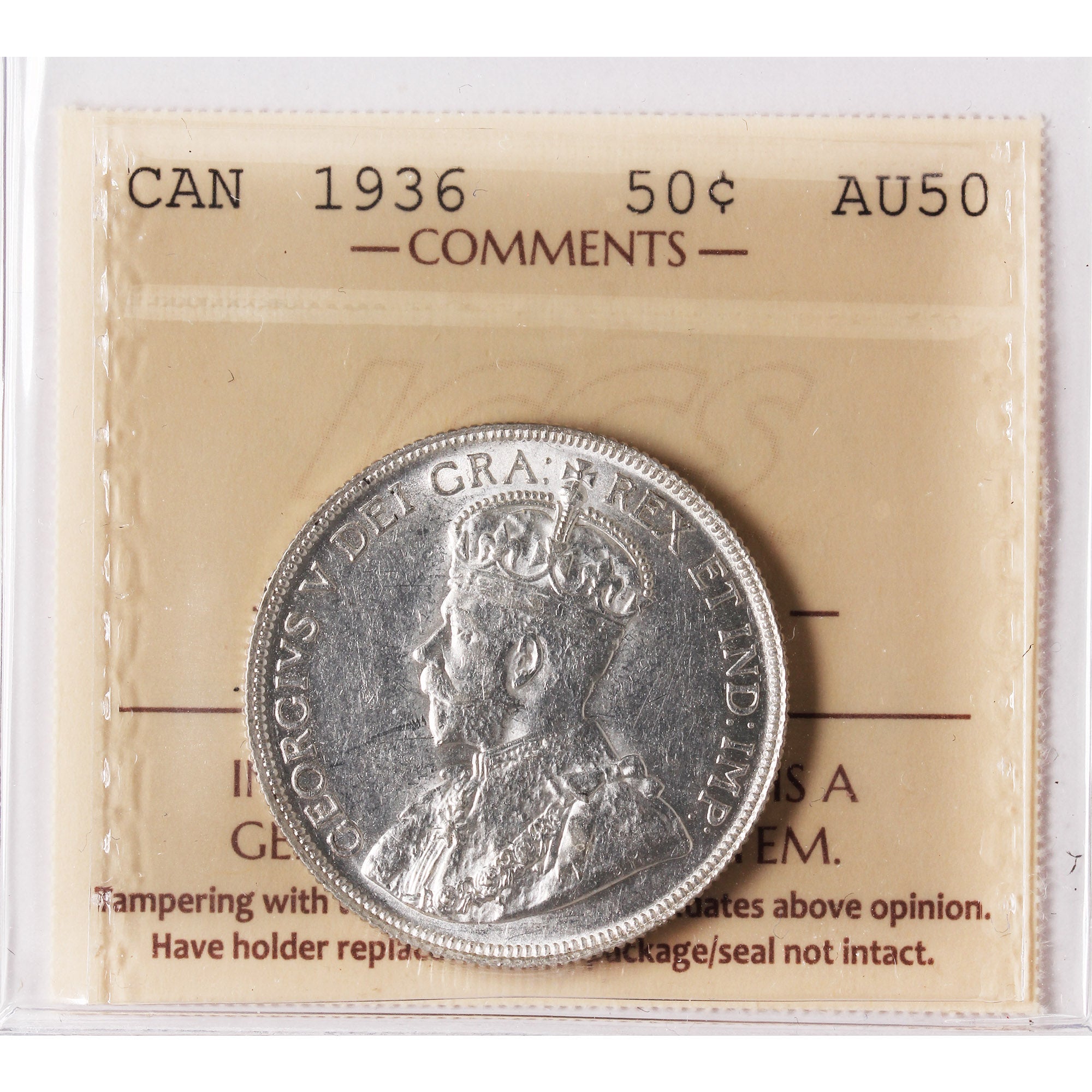 1936 Canada 50-cents ICCS Certified AU-50 – Colonial Acres Coins