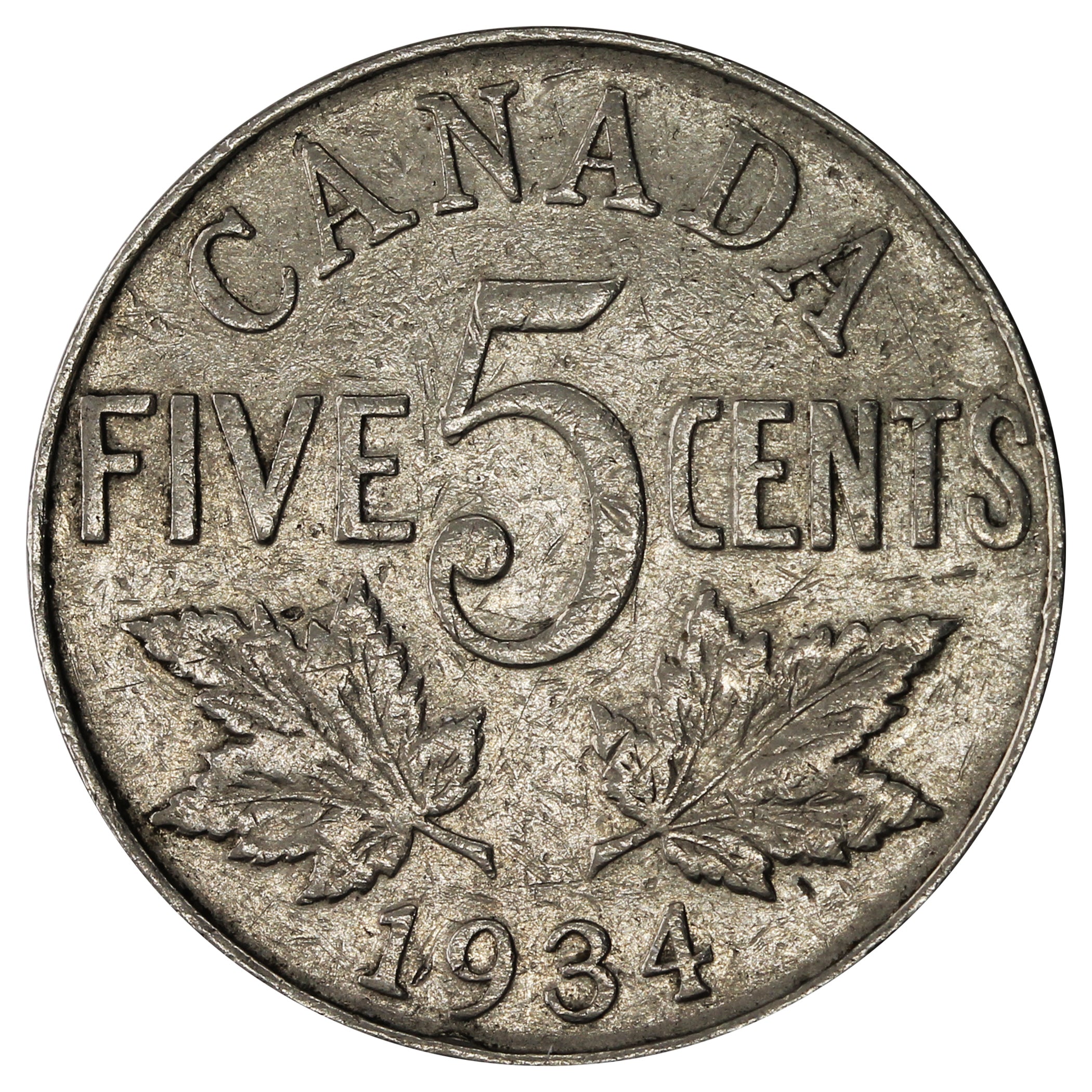 1934 Canada 5-cents VG-F (VG10) – Colonial Acres Coins