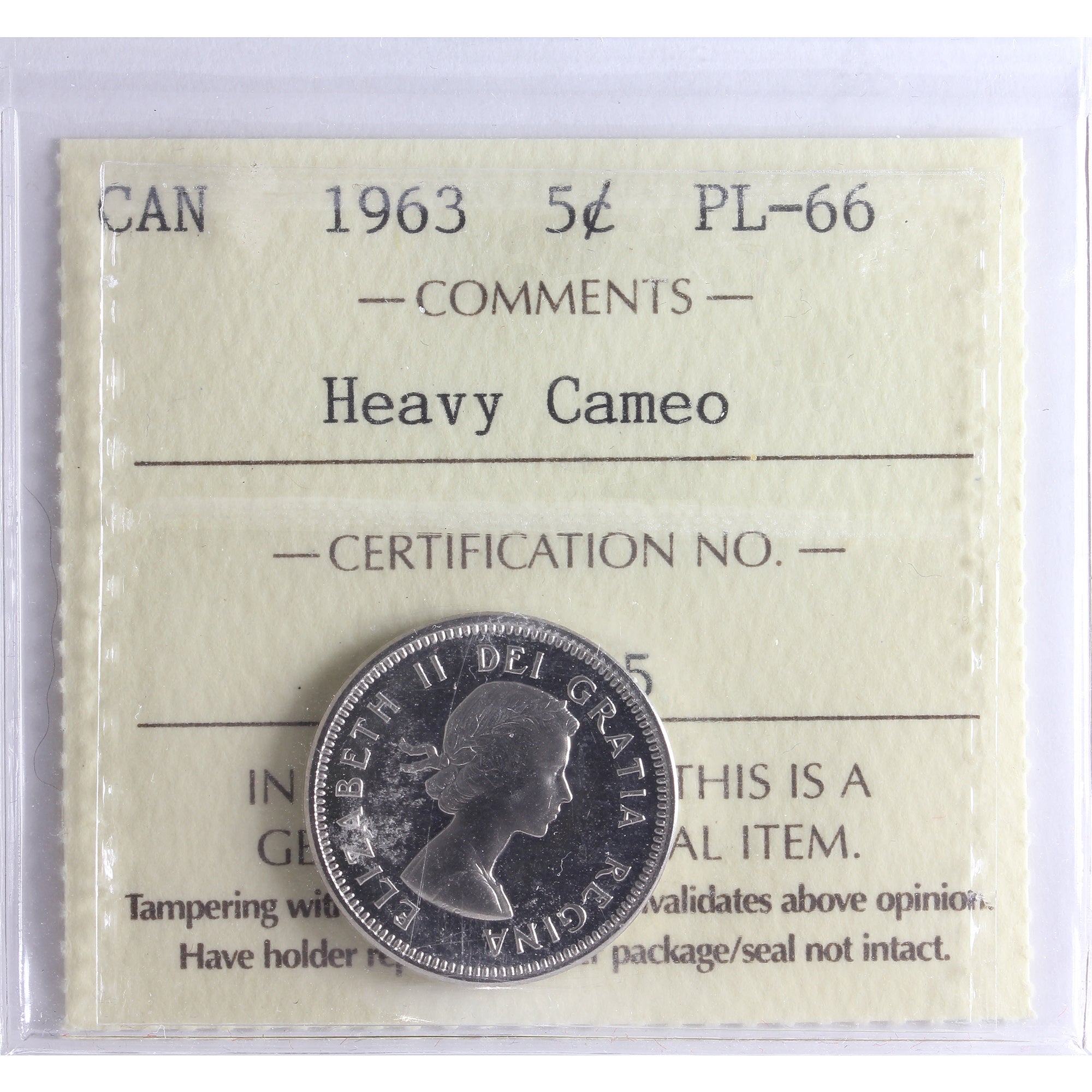 1963 Canada 5-cents ICCS Certified PL66 Heavy Cameo – Colonial Acres Coins