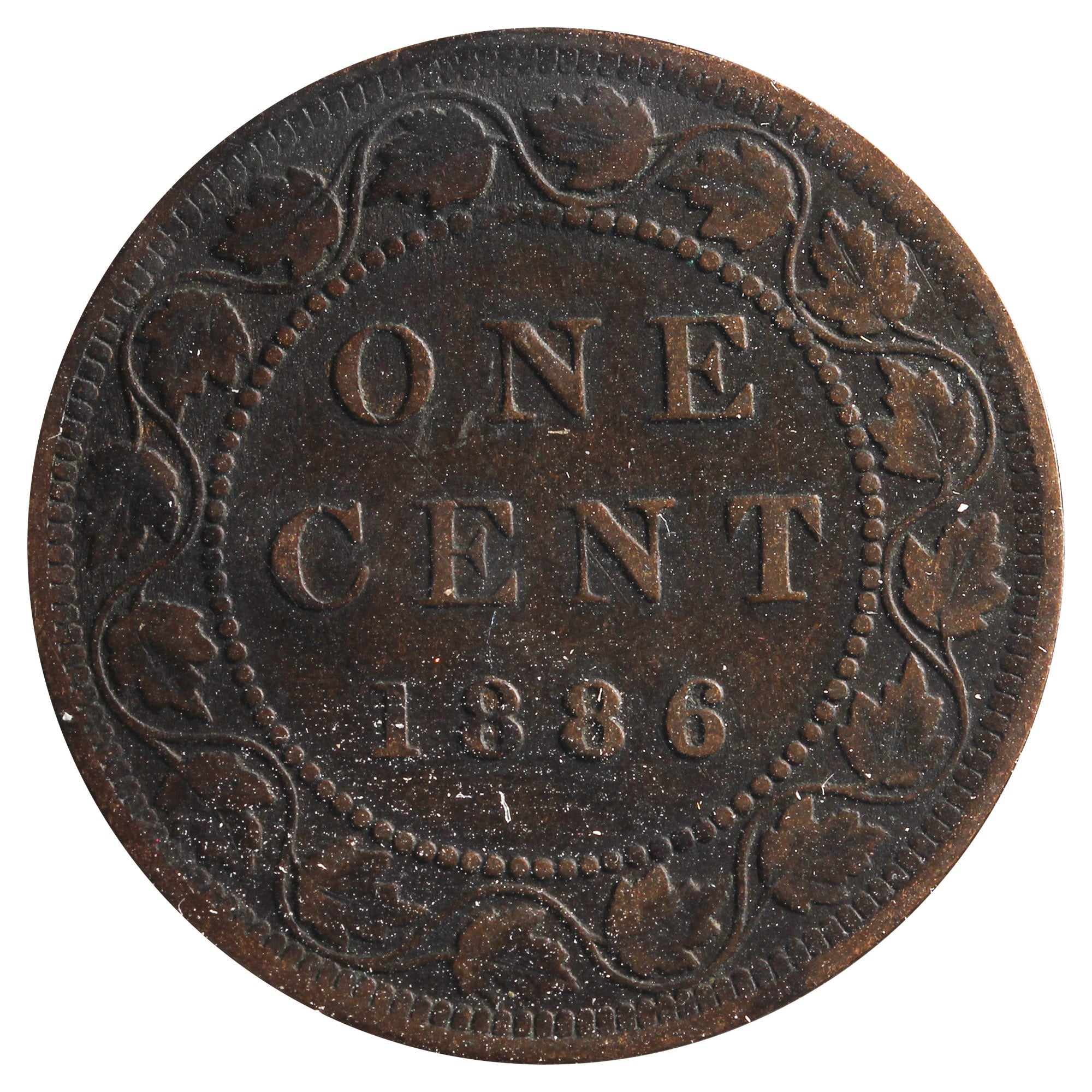 1886 Obv. 2 Canada 1-Cent Fine (F-12) Scratched, Cleaned or Impaired – Colonial Acres Coins