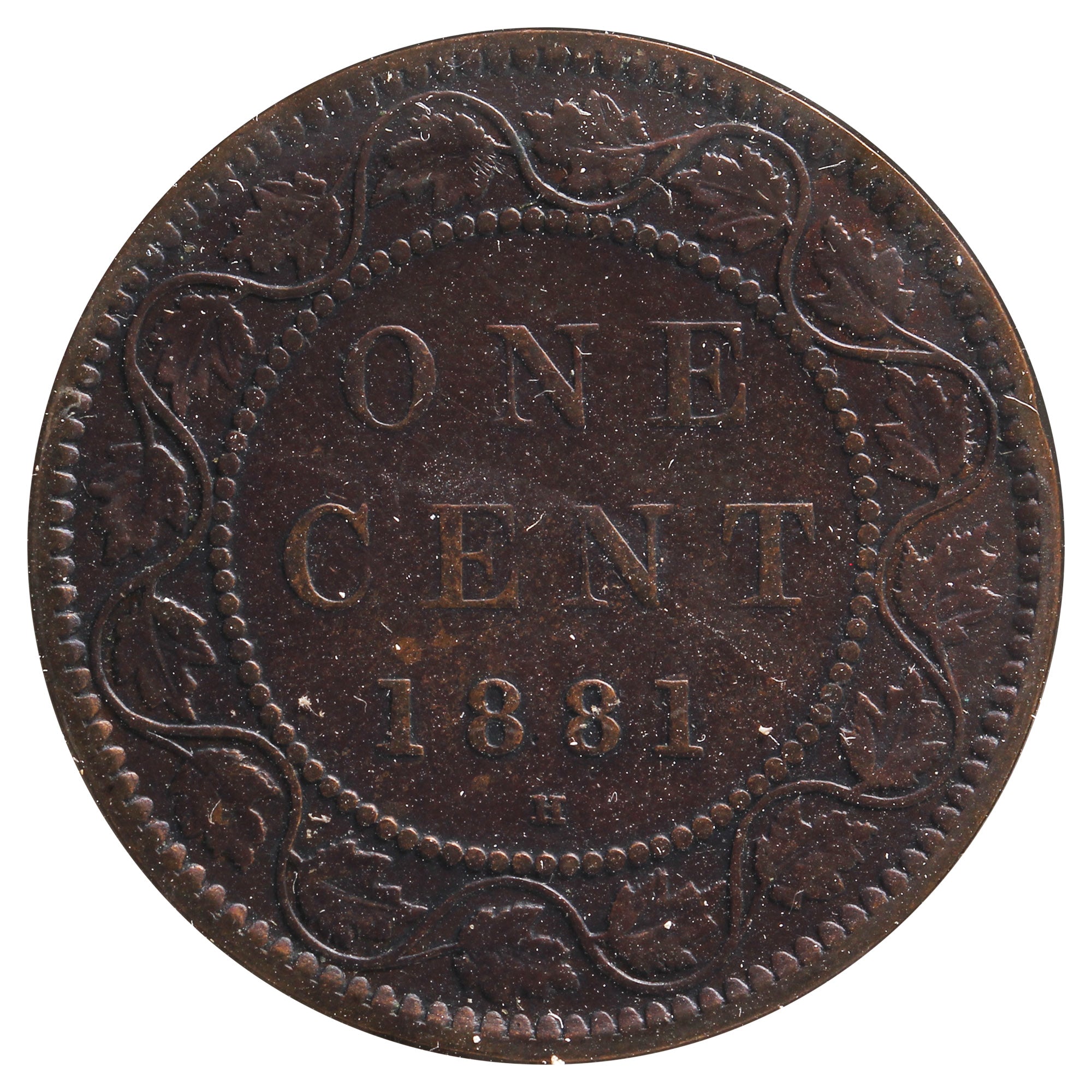 1881 Obv. 1 Canada 1-Cent Fine (F-12) Scratched, Cleaned or Impaired – Colonial Acres Coins