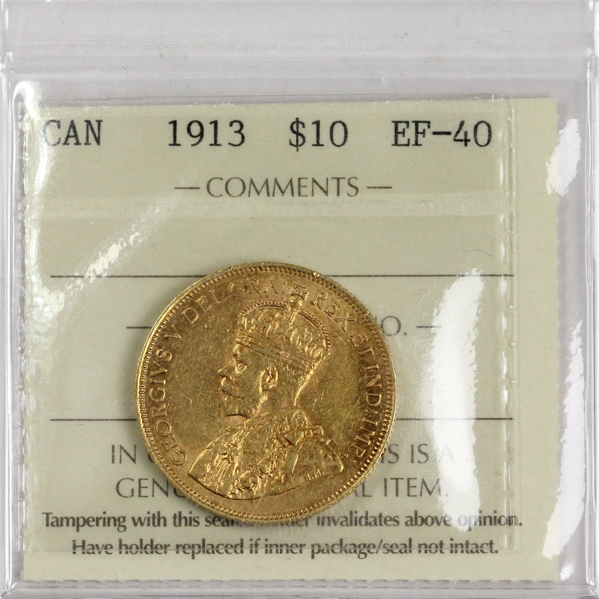 1913 Canada $10 Gold ICCS Certified EF40 – Colonial Acres Coins
