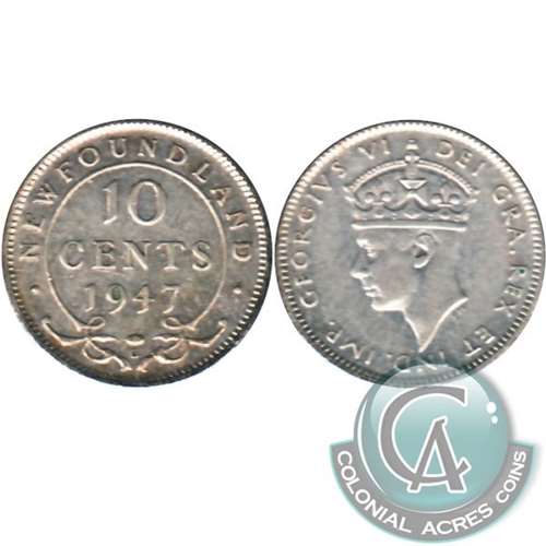 1947C Newfoundland 10-cents VF-EF (VF-30) – Colonial Acres Coins