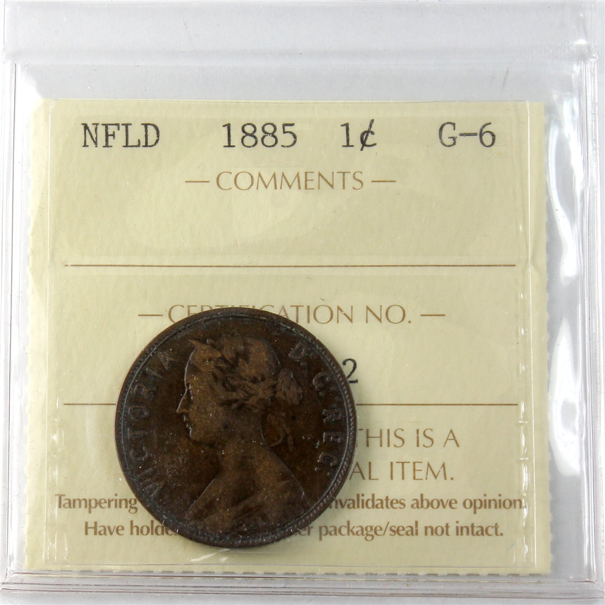 1885 Newfoundland 1-cent ICCS Certified G6 – Colonial Acres Coins