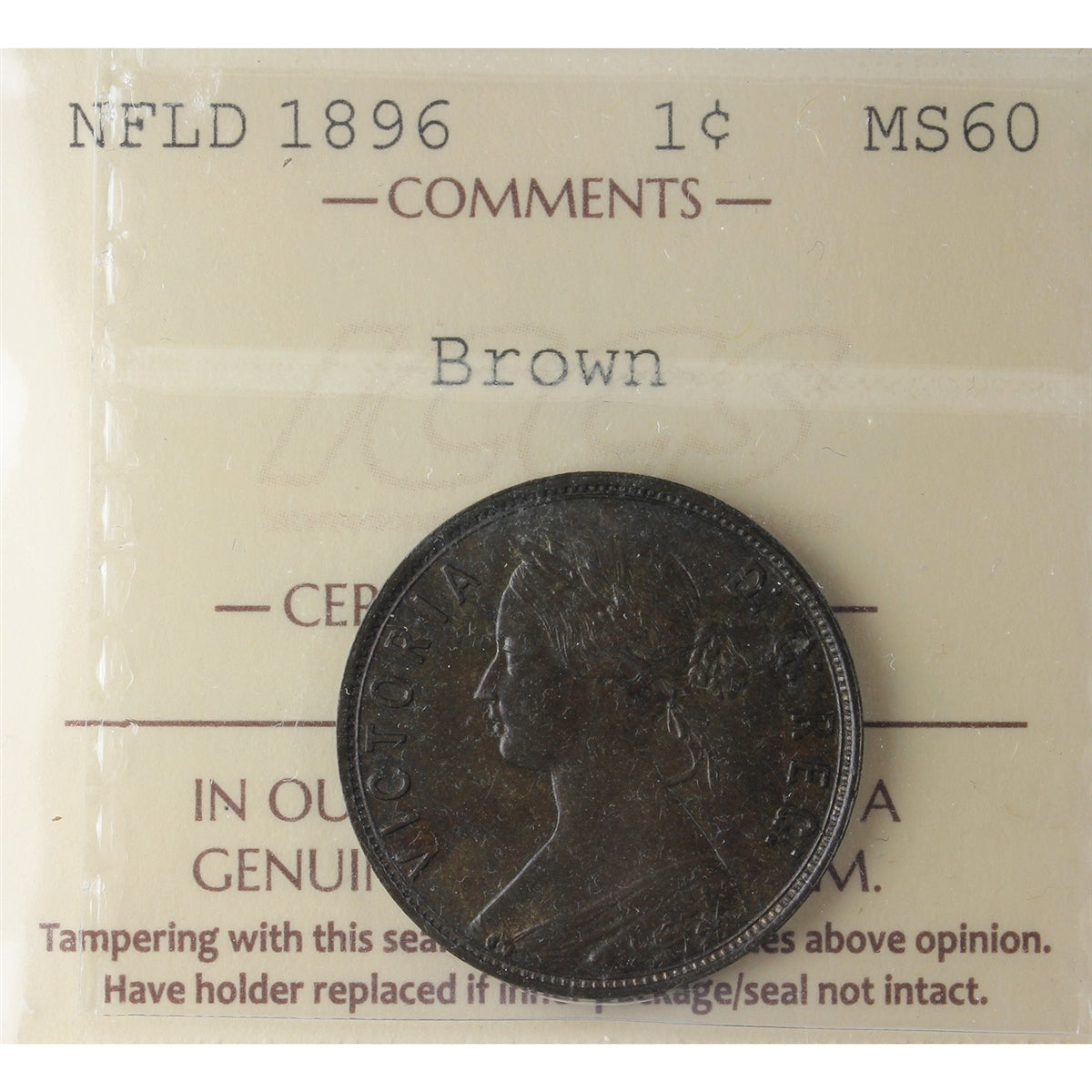 1896 Newfoundland 1-cent ICCS Certified MS60 Brown – Colonial Acres Coins