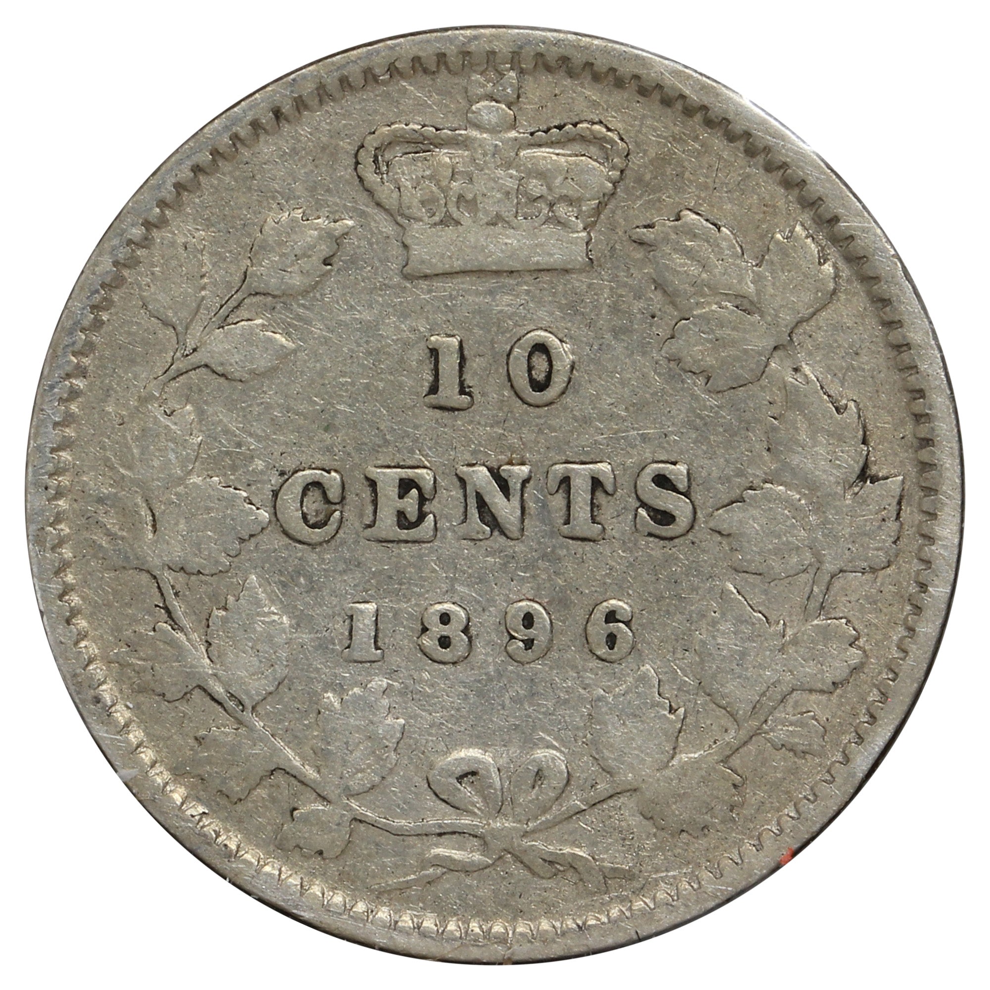 1896 Obv. 6 Canada 10-cents Fine (F-12) Impaired – Colonial Acres Coins