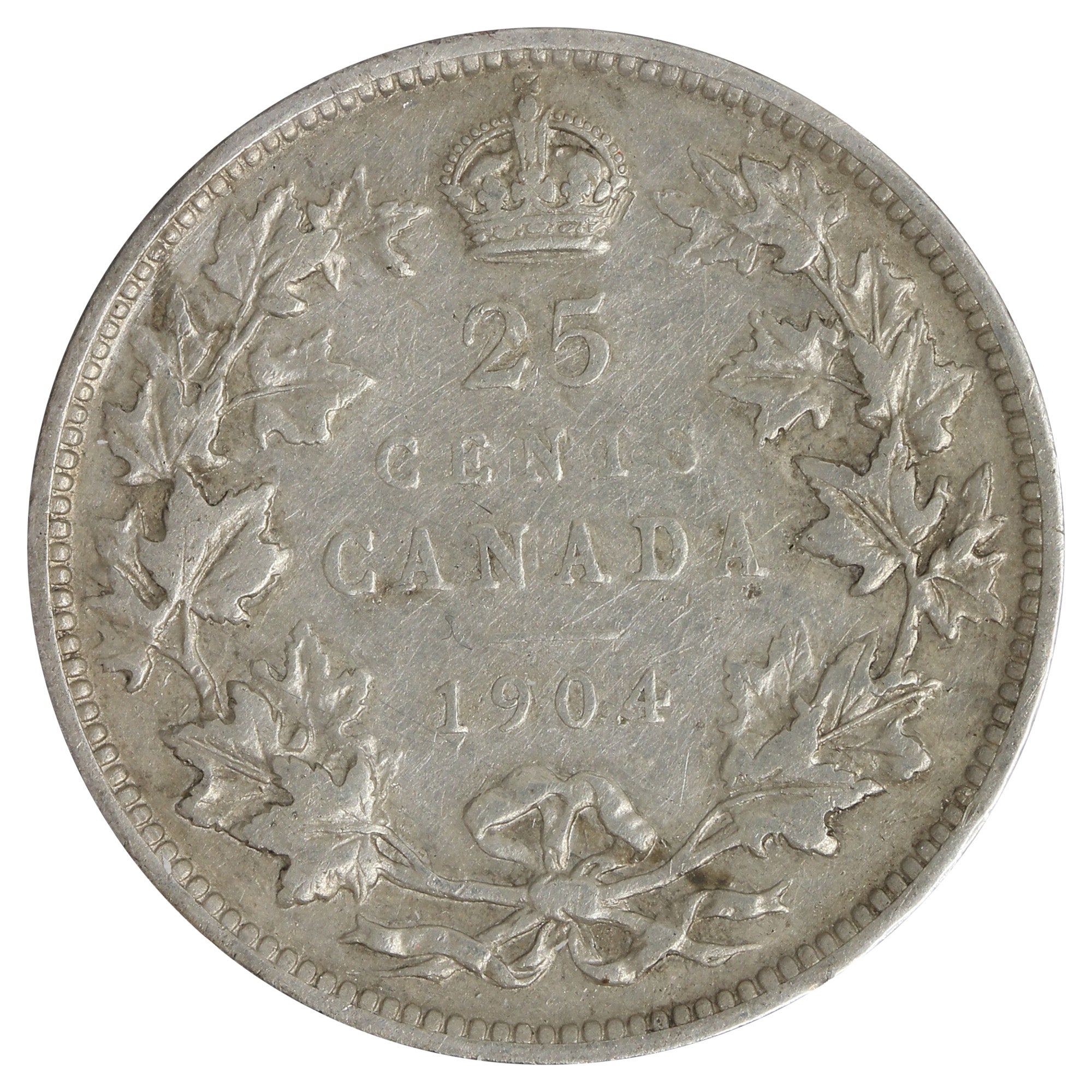 1904 Canada 25-cents Fine (F-12) Scratched – Colonial Acres Coins