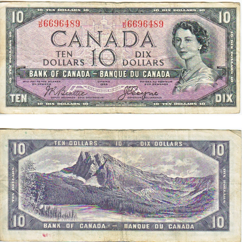 BC-32b 1954 Canada $10 Beattie-Coyne, Devil's Face, J/D, F-VF – Colonial Acres Coins