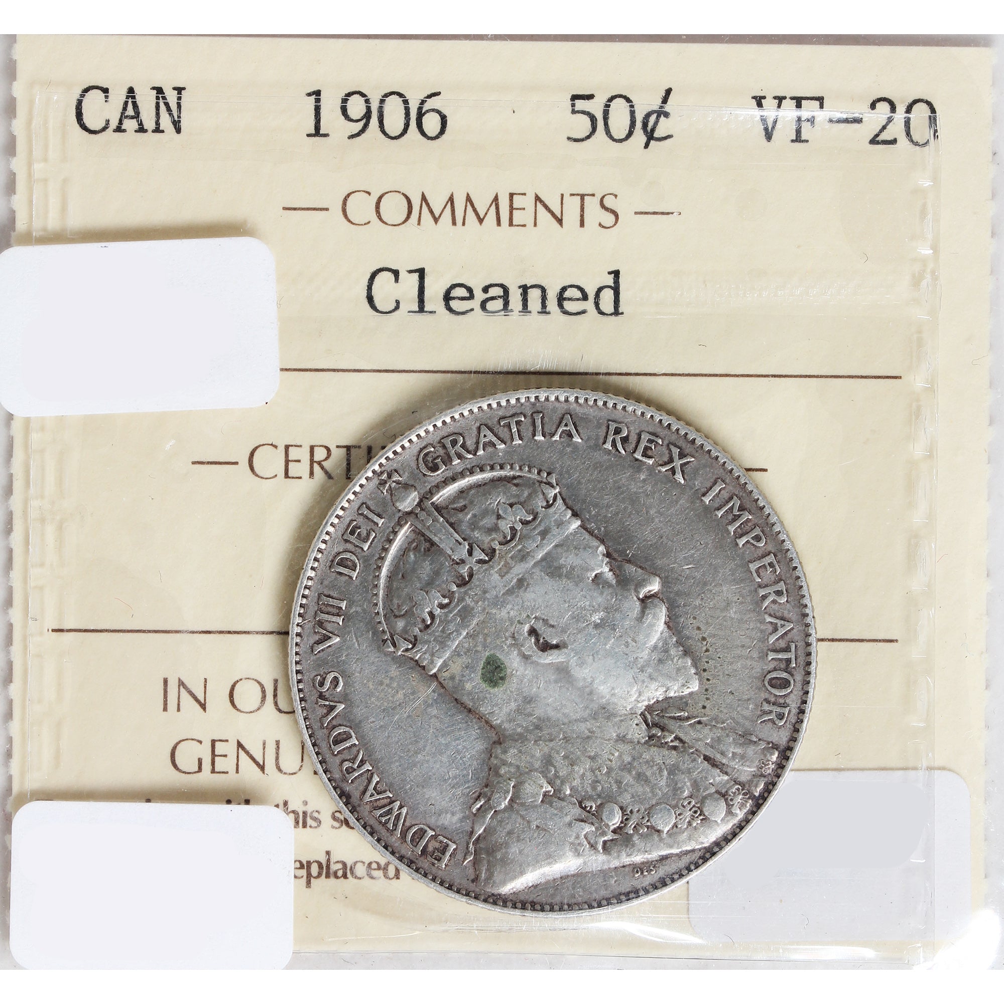 1906 Canada 50-cents ICCS Certified VF-20 Cleaned – Colonial Acres Coins