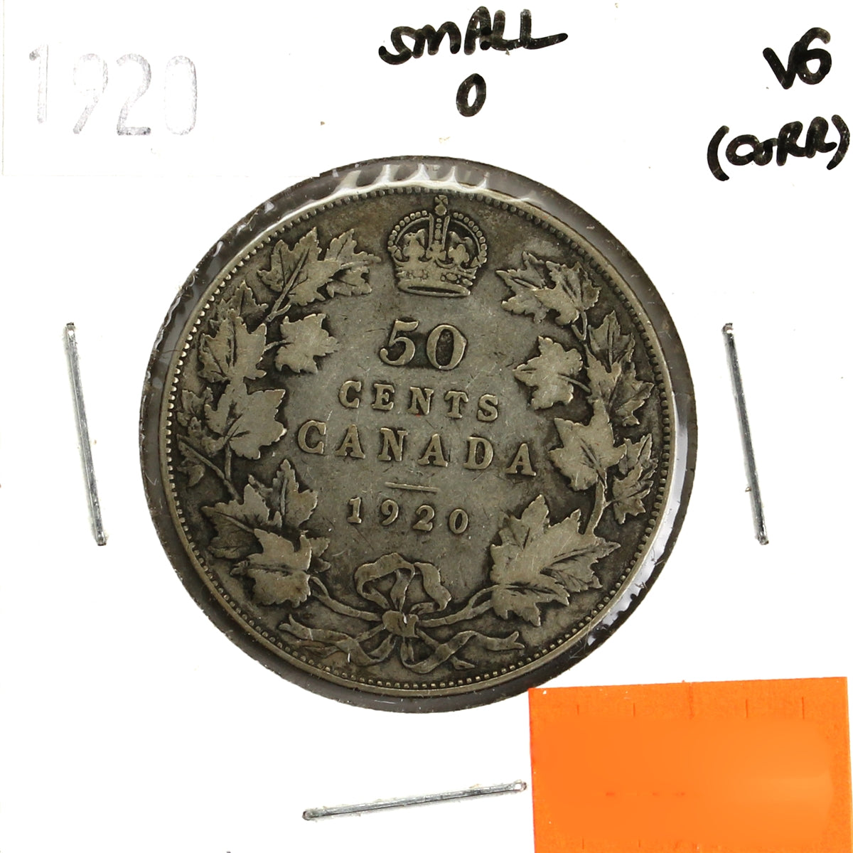 1920 Small 0 Canada 50-cents Very Good (VG8) Scratched, cleaned, or im – Colonial Acres Coins