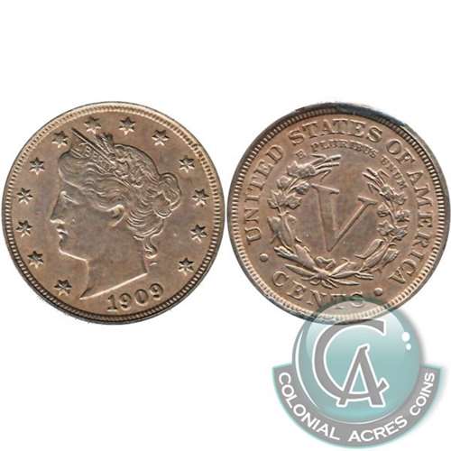 1909 USA Nickel Extra Fine (EF-40) – Colonial Acres Coins