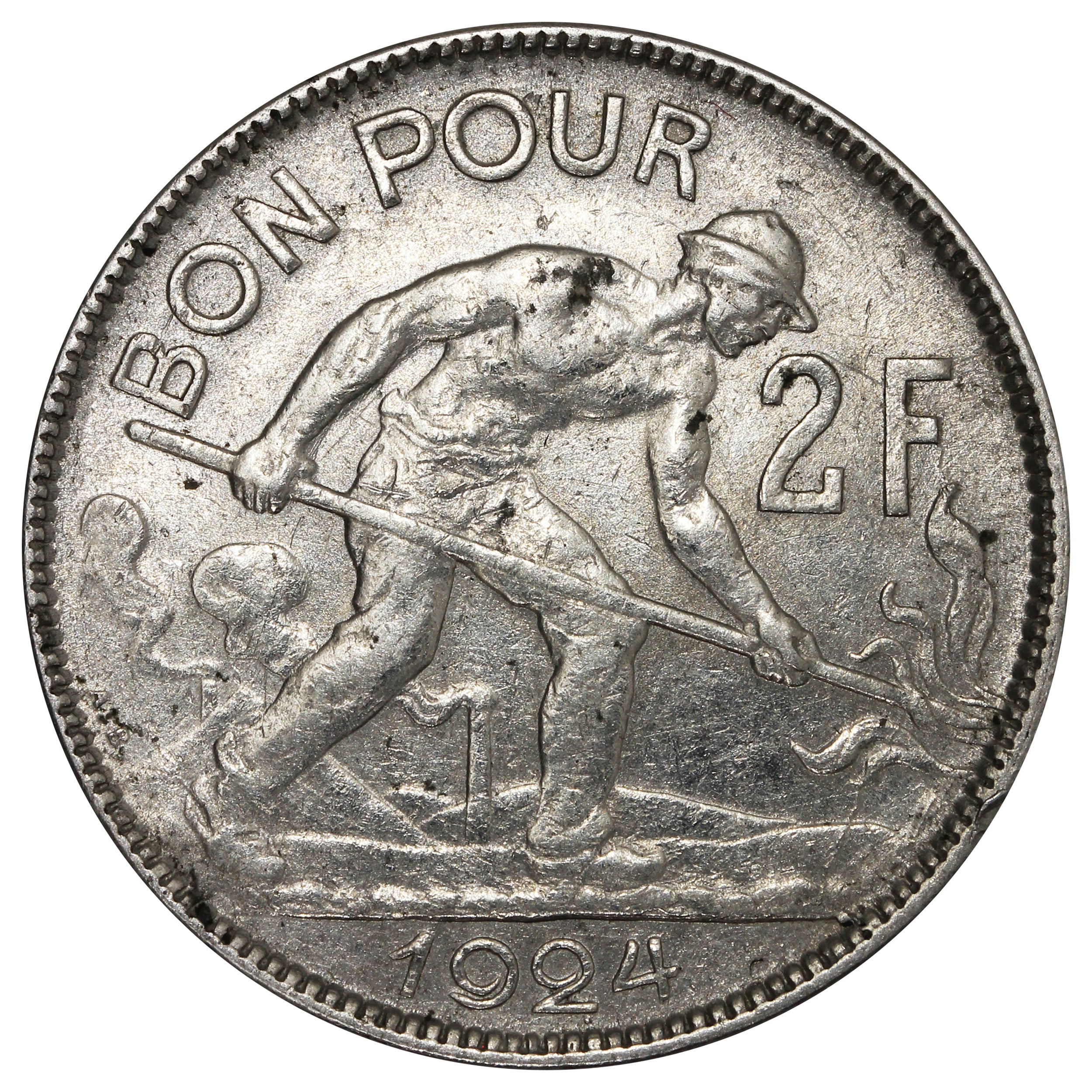 Luxembourg 1924 2 Francs Extra Fine (EF-40) – Colonial Acres Coins