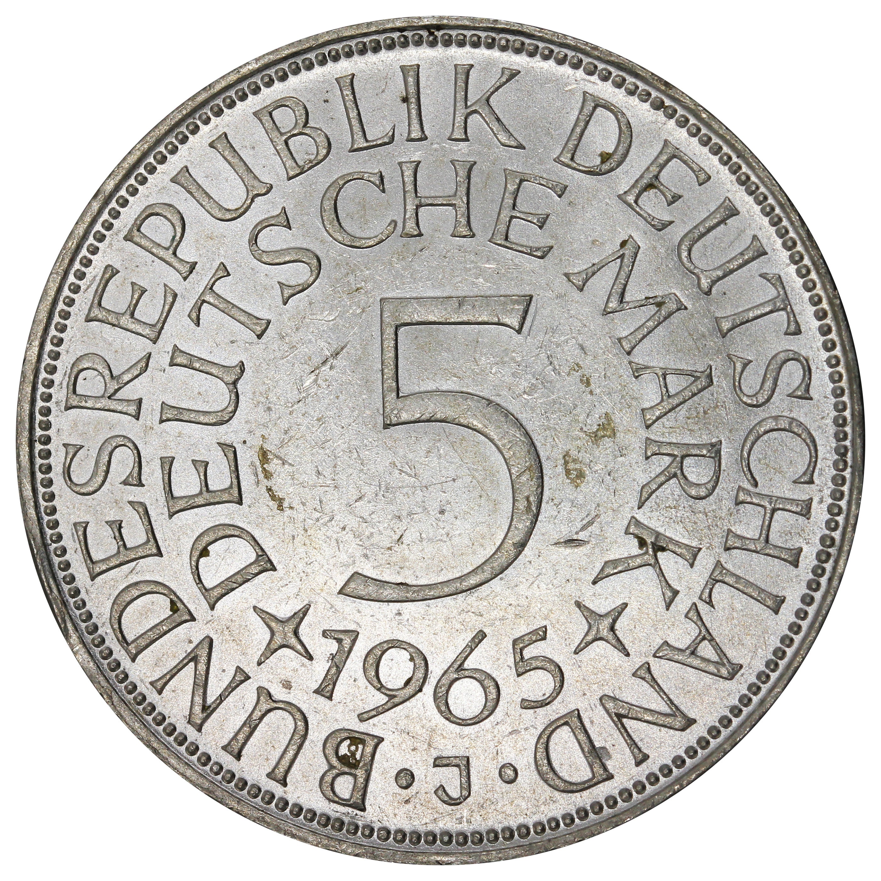 Germany 1965J 5 Marks Extra Fine (EF-40) – Colonial Acres Coins