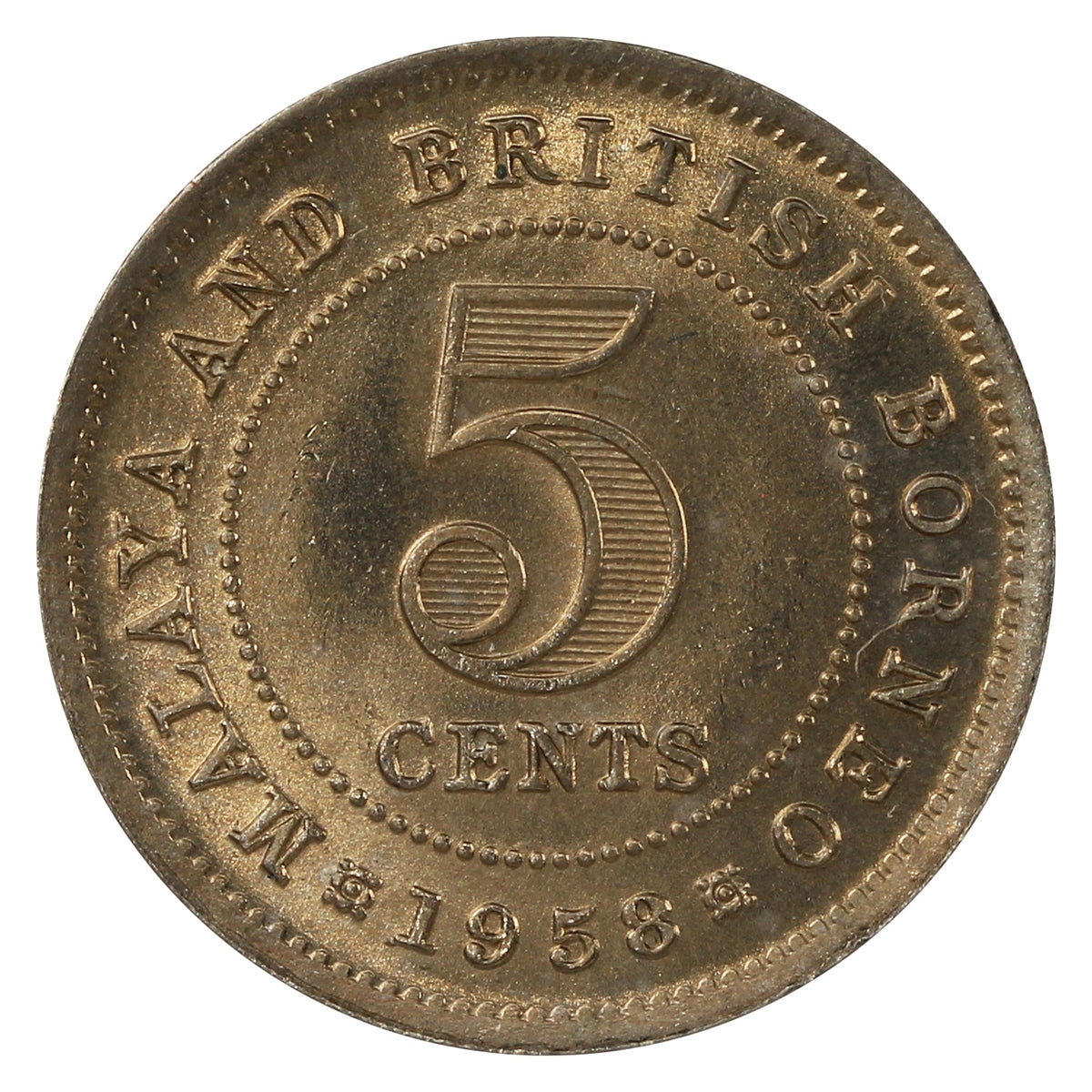 Malaya & British Borneo 1958 5 Cents UNC+ (MS-62) at Colonial Acres Coins