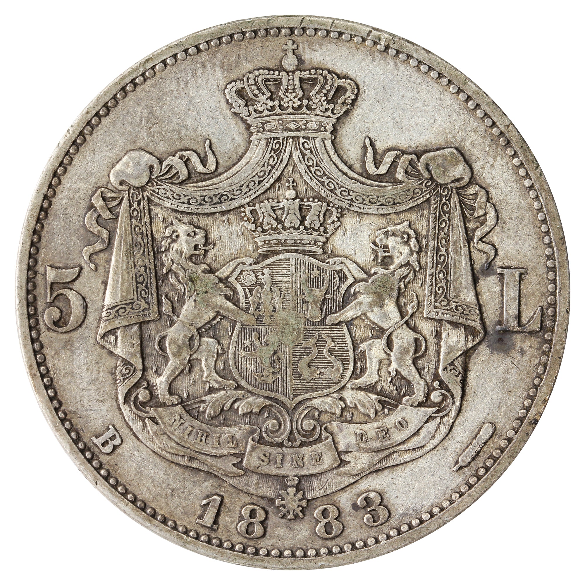 Romania 1883 5 Lei VF-EF (VF30) $ – Colonial Acres Coins